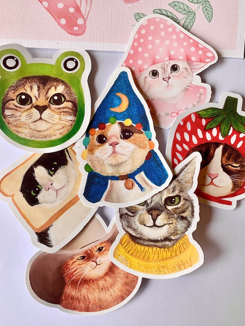 Cute and Funny Cat Sticker Pack/ Set of 5/ Meme Cats/ Wizard - Etsy