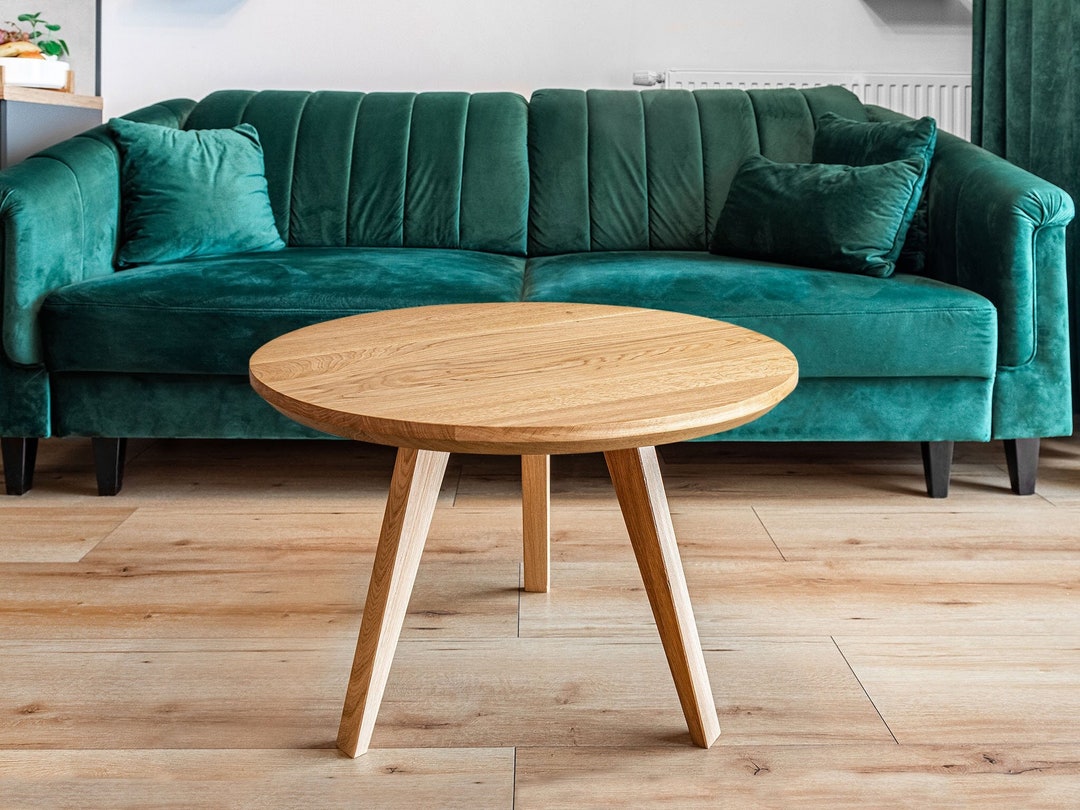 Round Coffee Table in Oak With Wooden Legs and Swiss Edge / Small ...