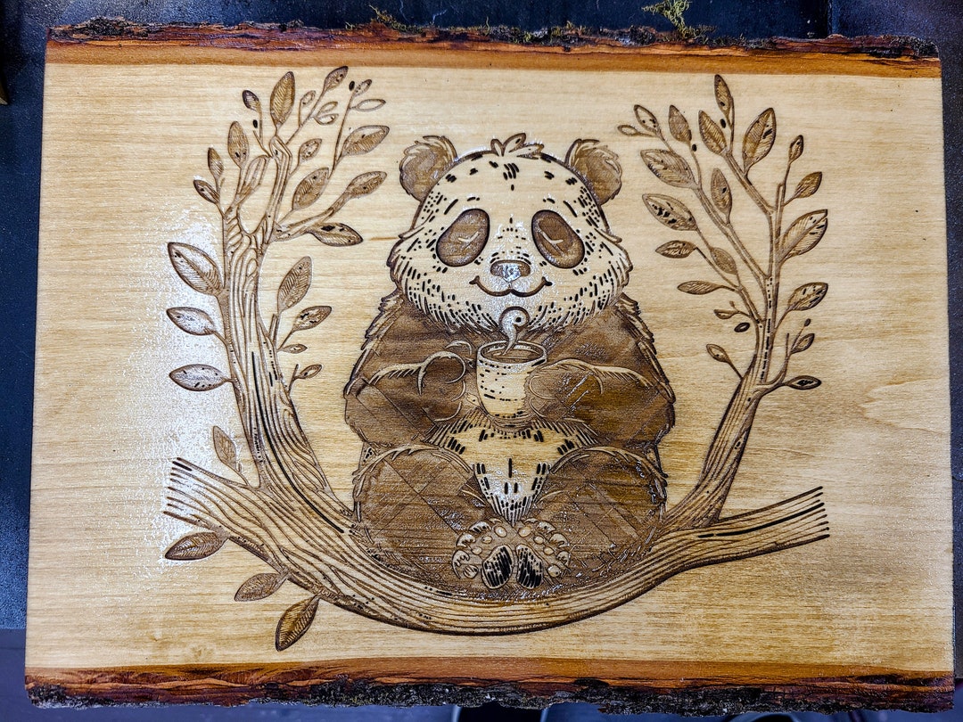 Panda Plaque on Live Edge Wood - Etsy