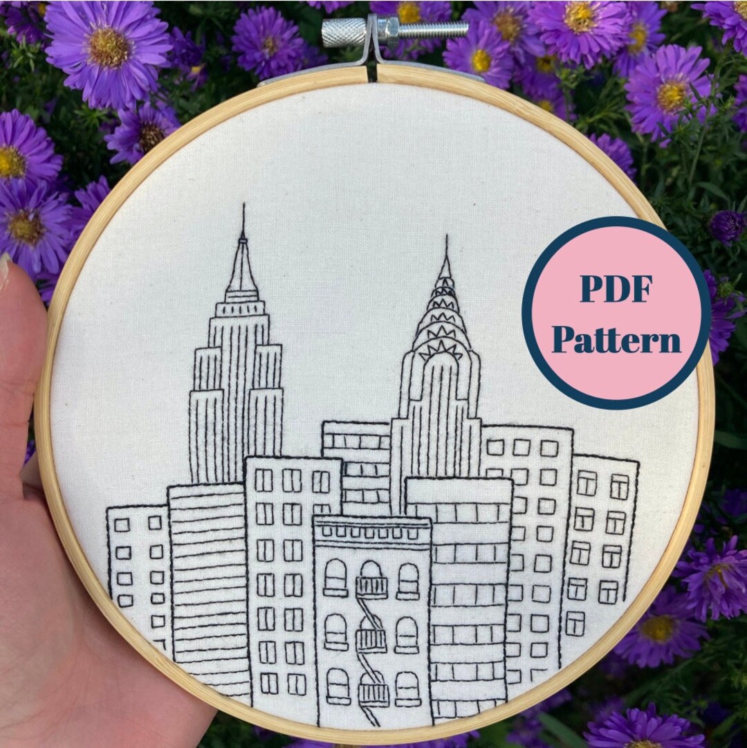 New York Hand Embroidery PDF Pattern | Cityscape Skyline Architectural ...