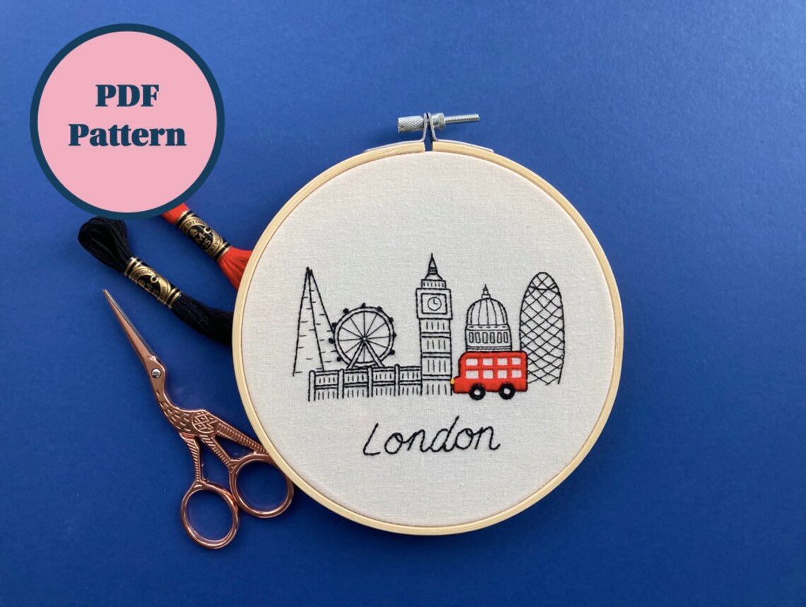 London Hand Embroidery PDF Pattern | Cityscape Skyline Architectural ...