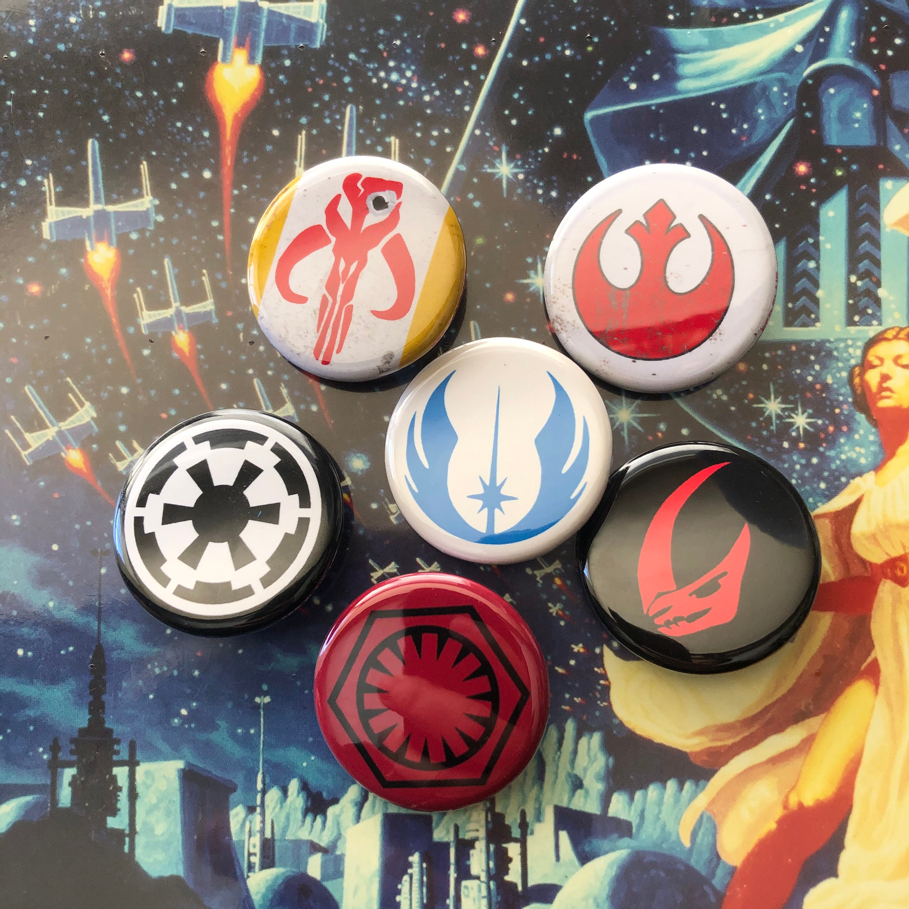 Star Wars Insignia Logo Button Pins Set of 6 Badges 1.25” Size Jedi ...