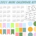 2021 Mini Calendar PNG Monthly Calendar Kit Digital Stickers Clipart ...