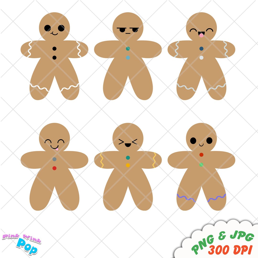 Gingerbread Men PNG JPG Christmas Baking Clipart Tee Shirts Pins ...