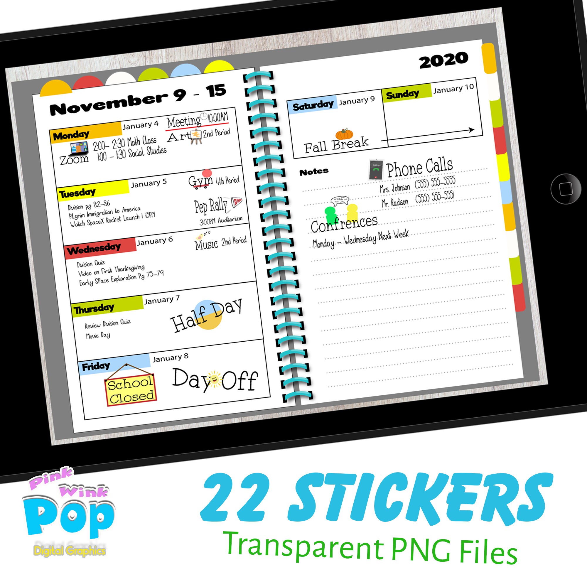 Digital Stickers PNG Teacher Planners Notebooks Commercial License ...