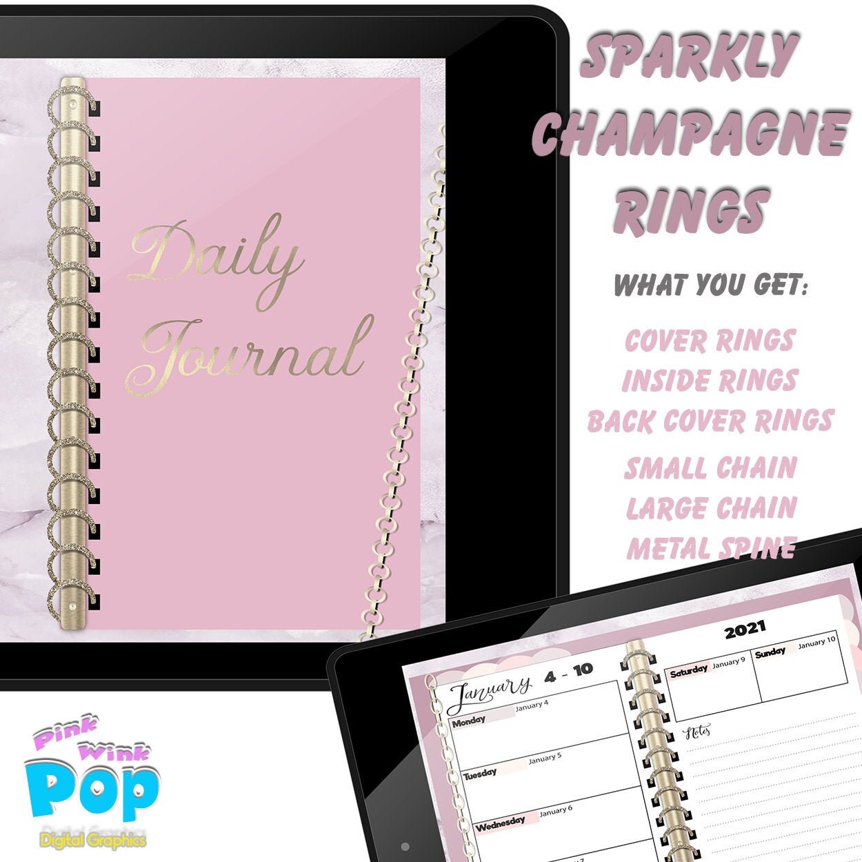 Sparkly Binder Rings PNG Planner Rings Glittery Metal Book Spine Chains ...