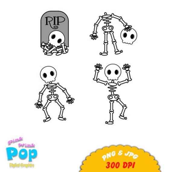 Halloween PNG JPG Spooky Skeletons Cute Skeletons Clipart | Etsy