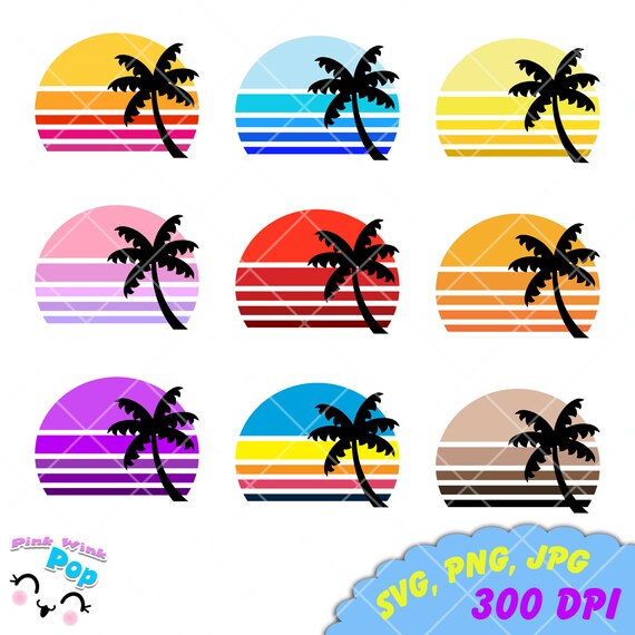 SVG PNG JPG Vector 80s Sunset Palm Tree Cut File for Tee - Etsy Canada