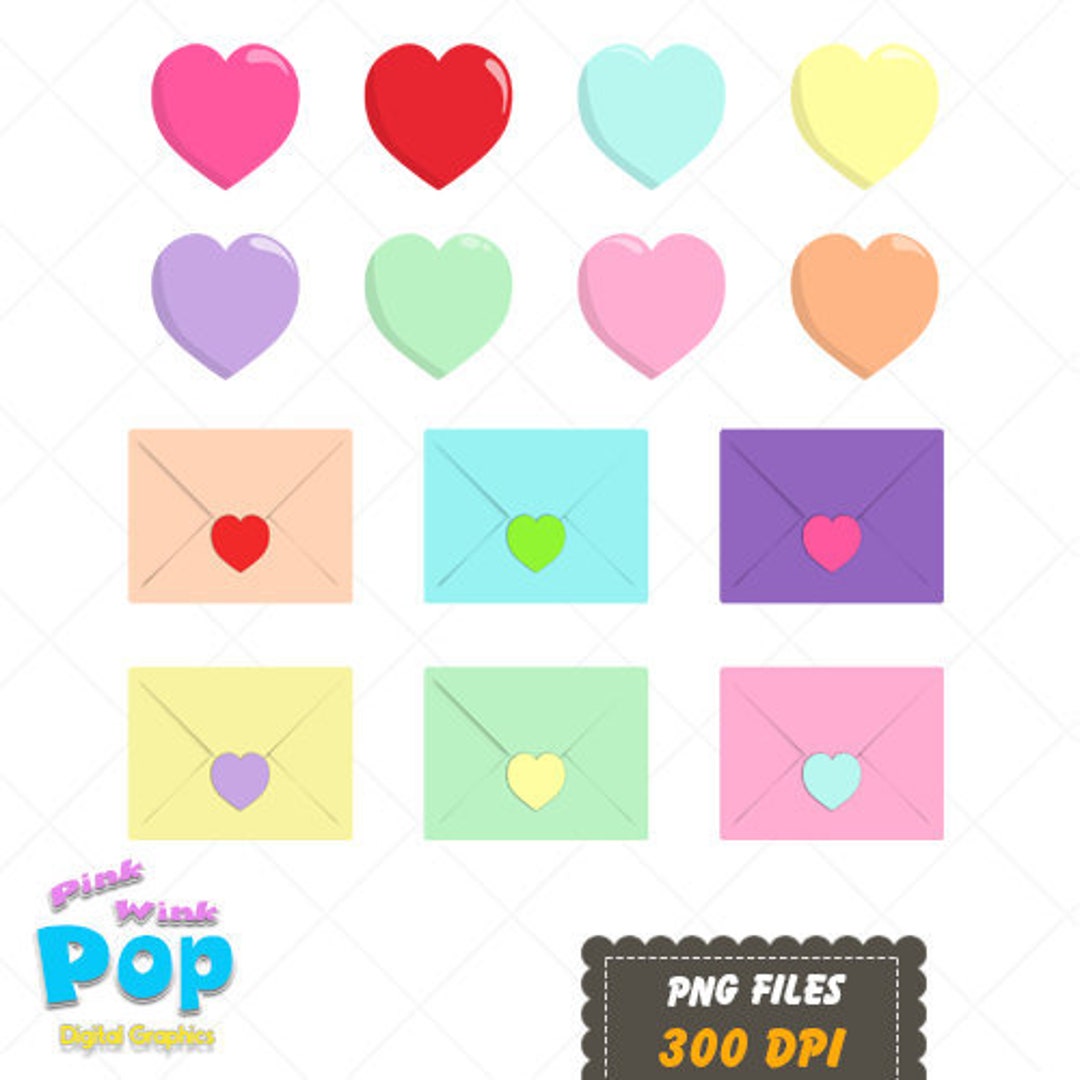 Candy Hearts & Love Letters PNG Colorful Hearts Digital Stickers ...