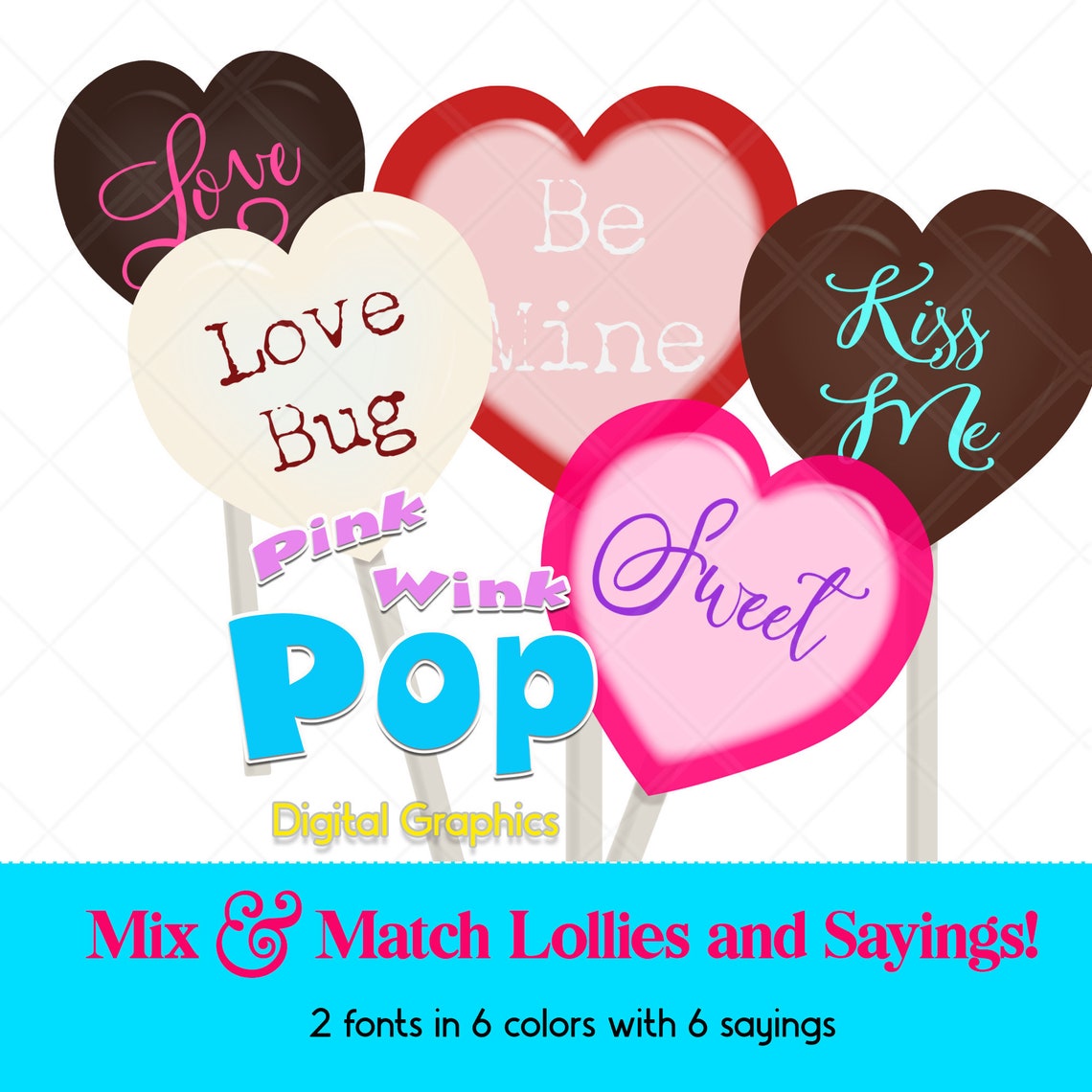 Heart Lollies PNG Mix&match Lolly Pop Candy Designed Digital Stickers ...
