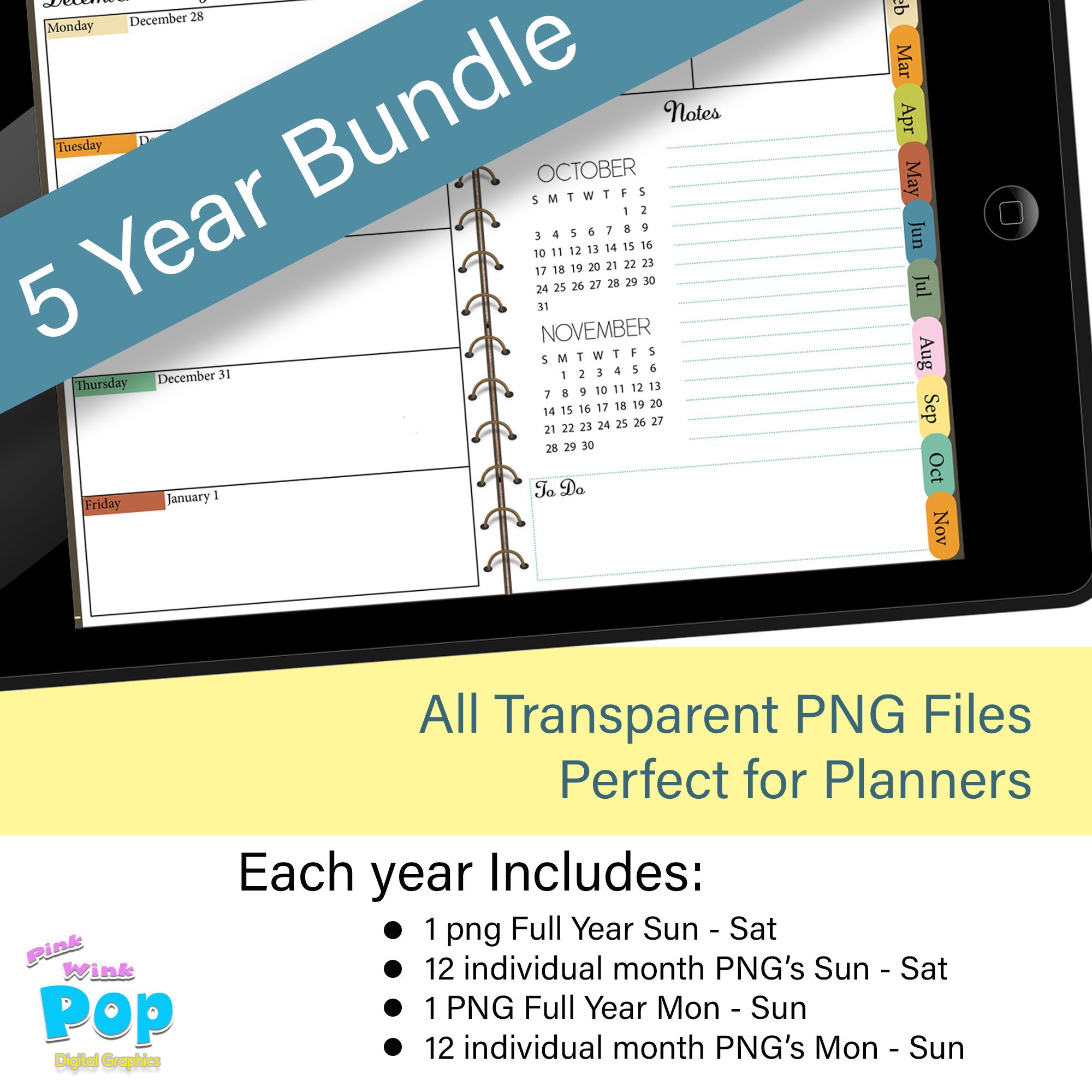 5 Years Mini Monthly and Yearly Calendars Planners Notebooks Commercial ...