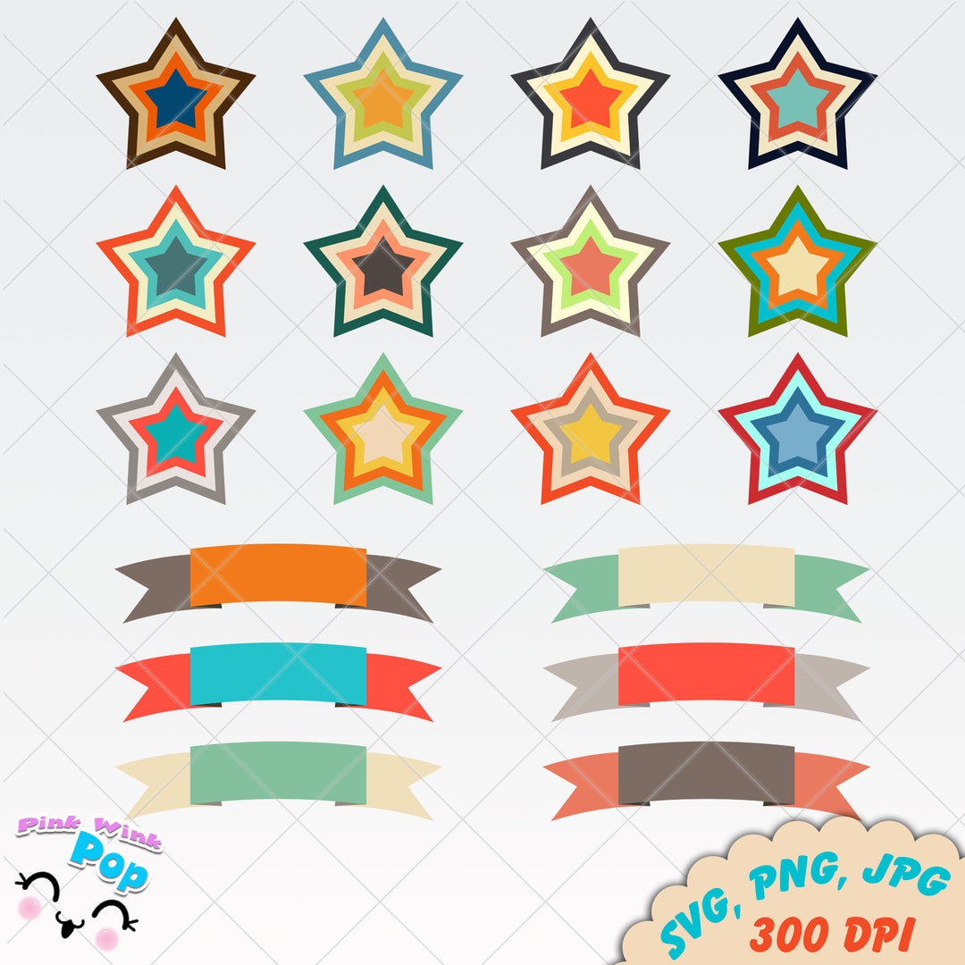 Stars Banners SVG PNG JPG Vector Retro for Cut Files Stickers Planners ...