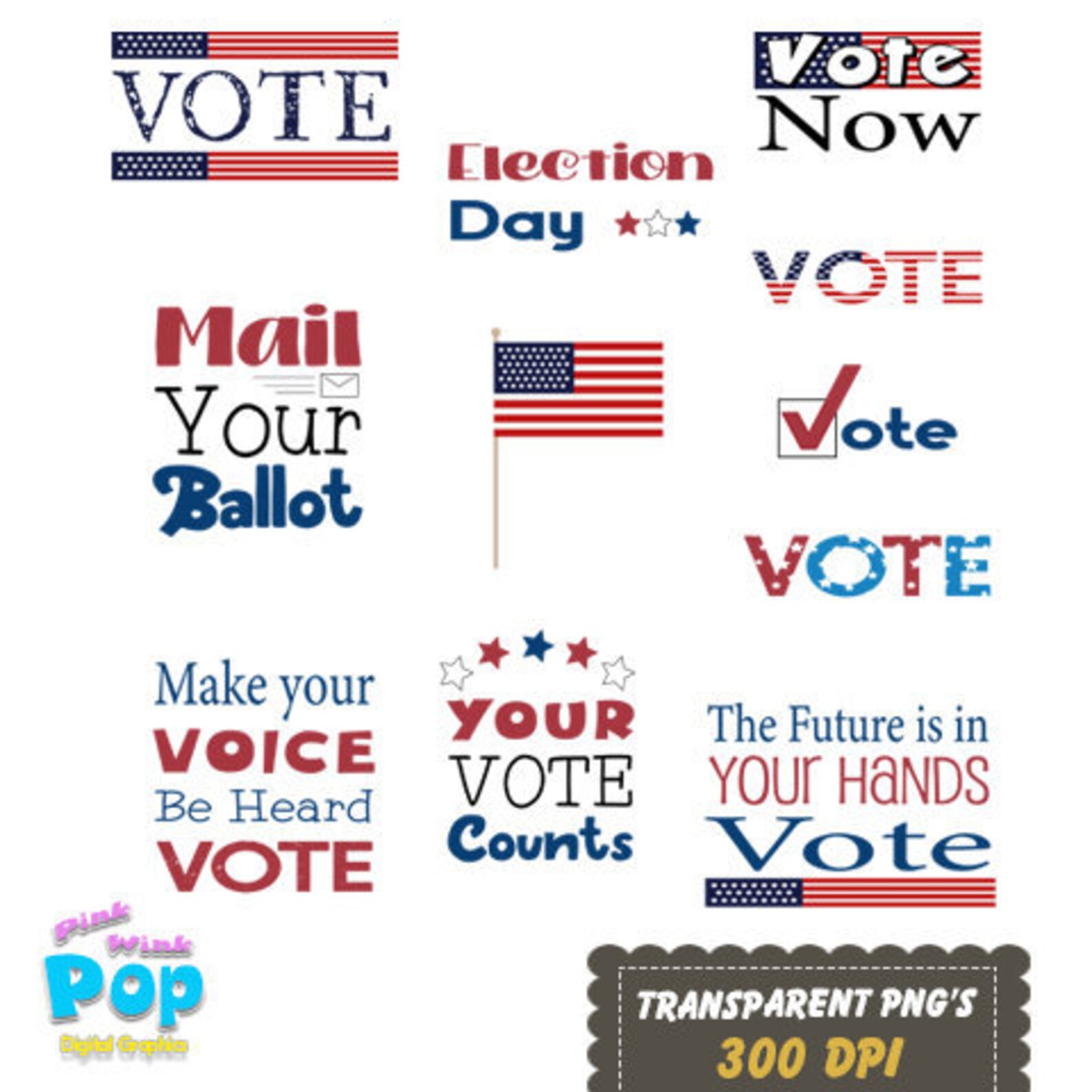 Vote PNG Digital Stickers Clipart Images Commercial License Planners ...