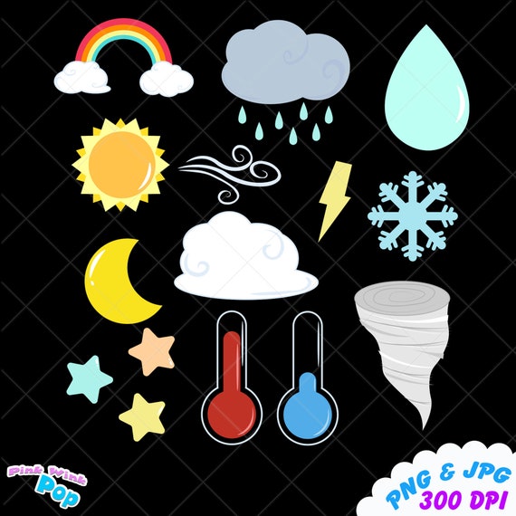 Weather PNG JPG Clipart Clouds Lightning Rain Instant Download | Etsy