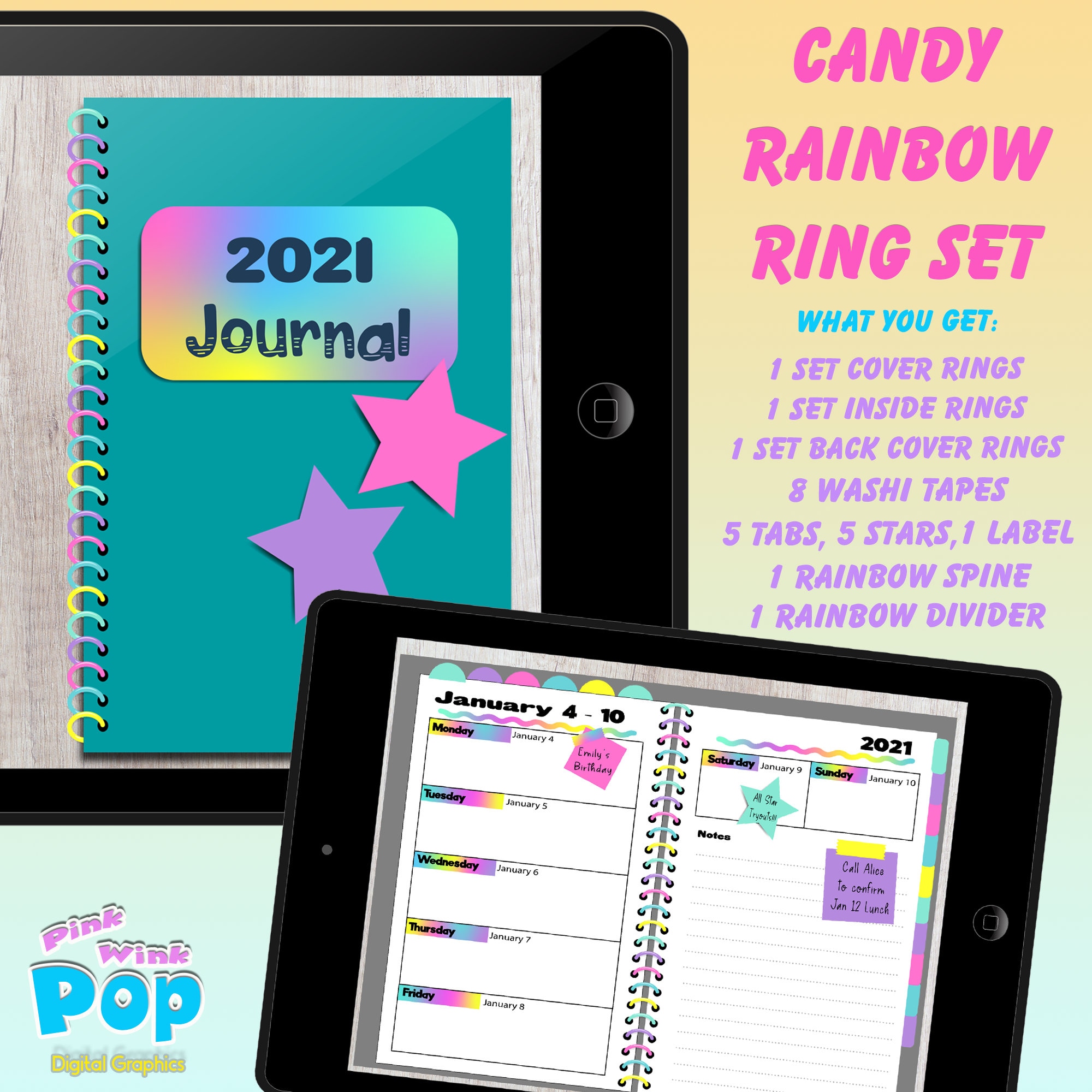 Binder Rings PNG Candy Rainbow Colorplanner Rings Commercial | Etsy