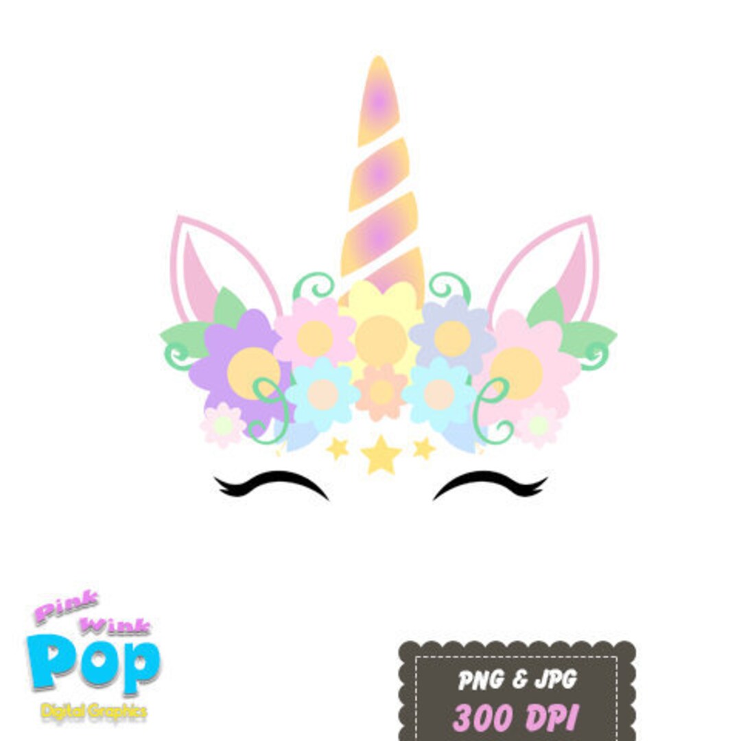 Unicorn PNG JPG Cute Flower Unicorn Face Clipart Commercial License ...