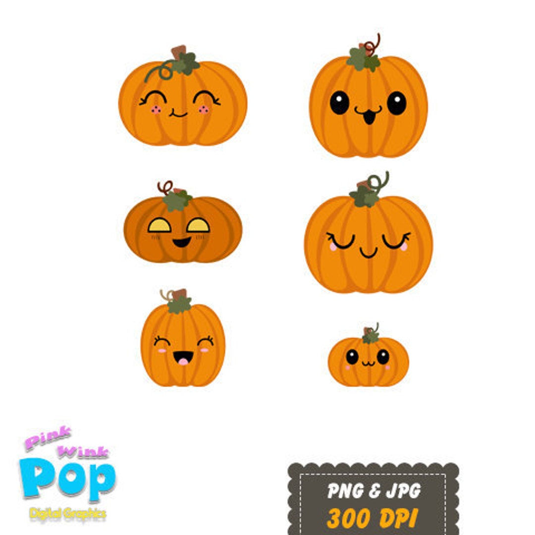 Kawaii Pumpkins PNG JPG Cute Pumpkins Commercial License Planner ...