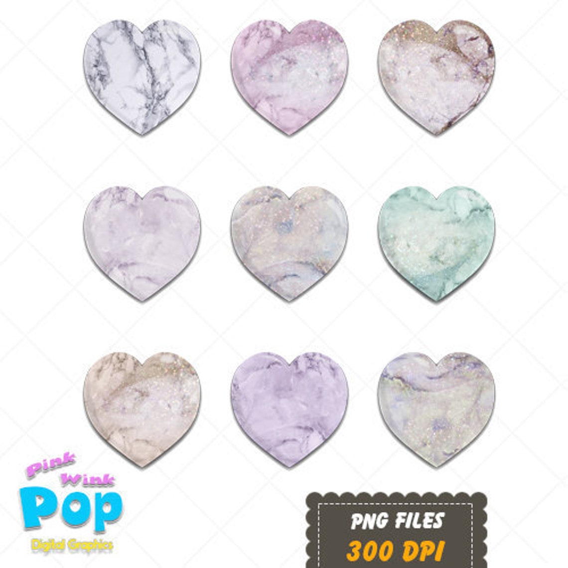 Marble Heart PNG Stone Love Digital Stickers Realistic Clipart Bundle ...