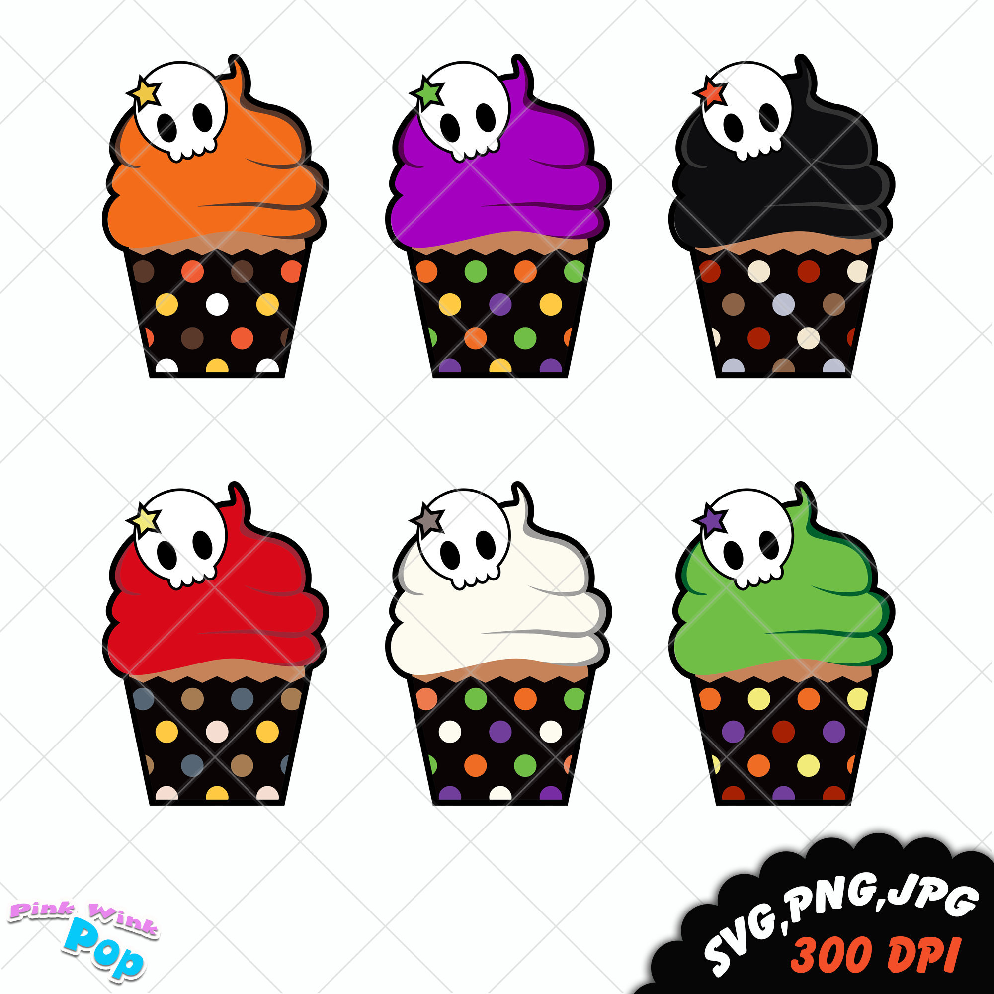 Halloween Cupcakes SVG PNG JPG Cute Skull Cupcakes Clipart Tee Shirts ...