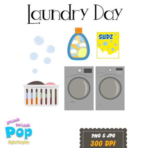 Laundry Clipart PNG JPG commercial license Laundry Day Washer | Etsy