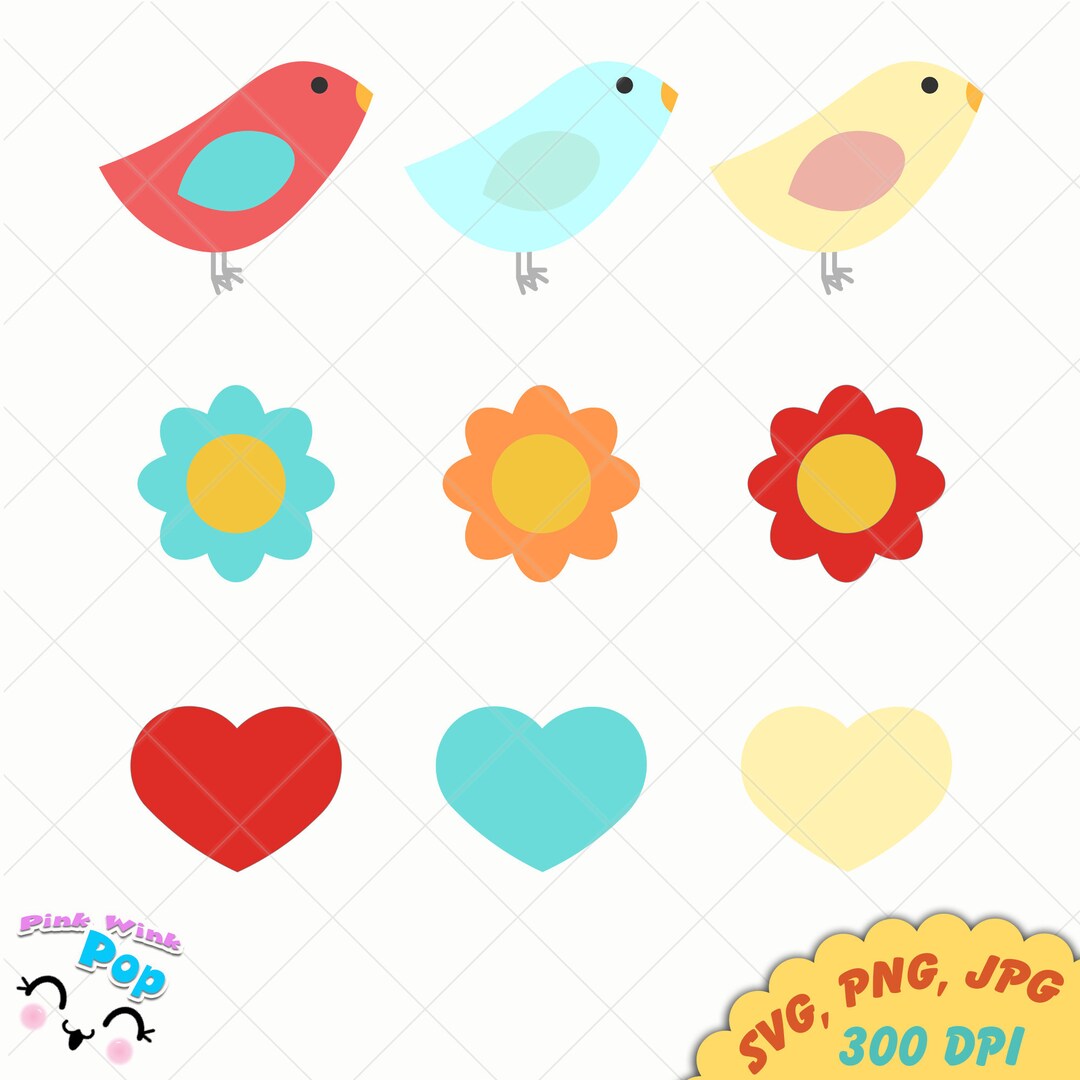 Vintage SVG PNG JPG Birds Flowers Hearts Cut Files Stickers Planners ...