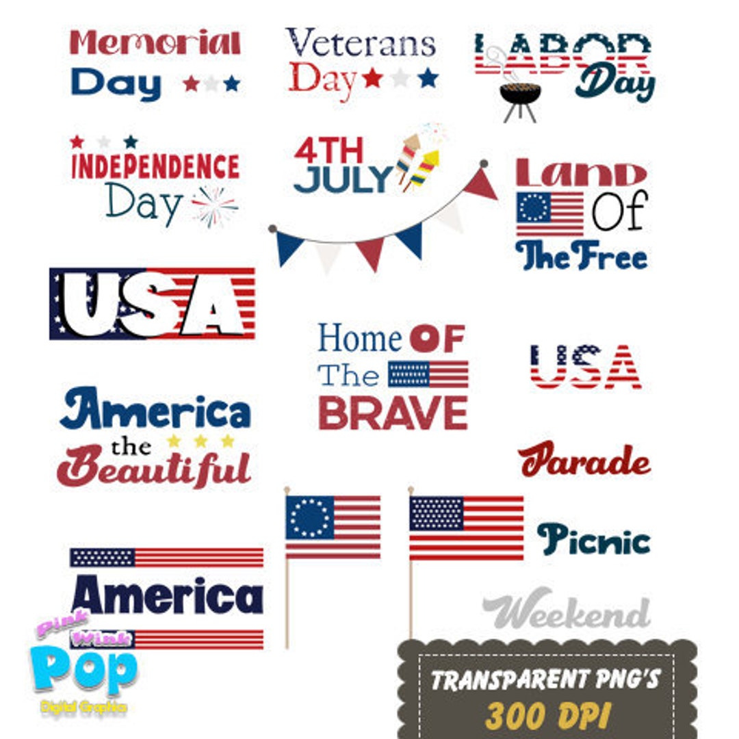 USA Bundle PNG Patriotic Flag Holiday Clip Art Images Digital Download ...