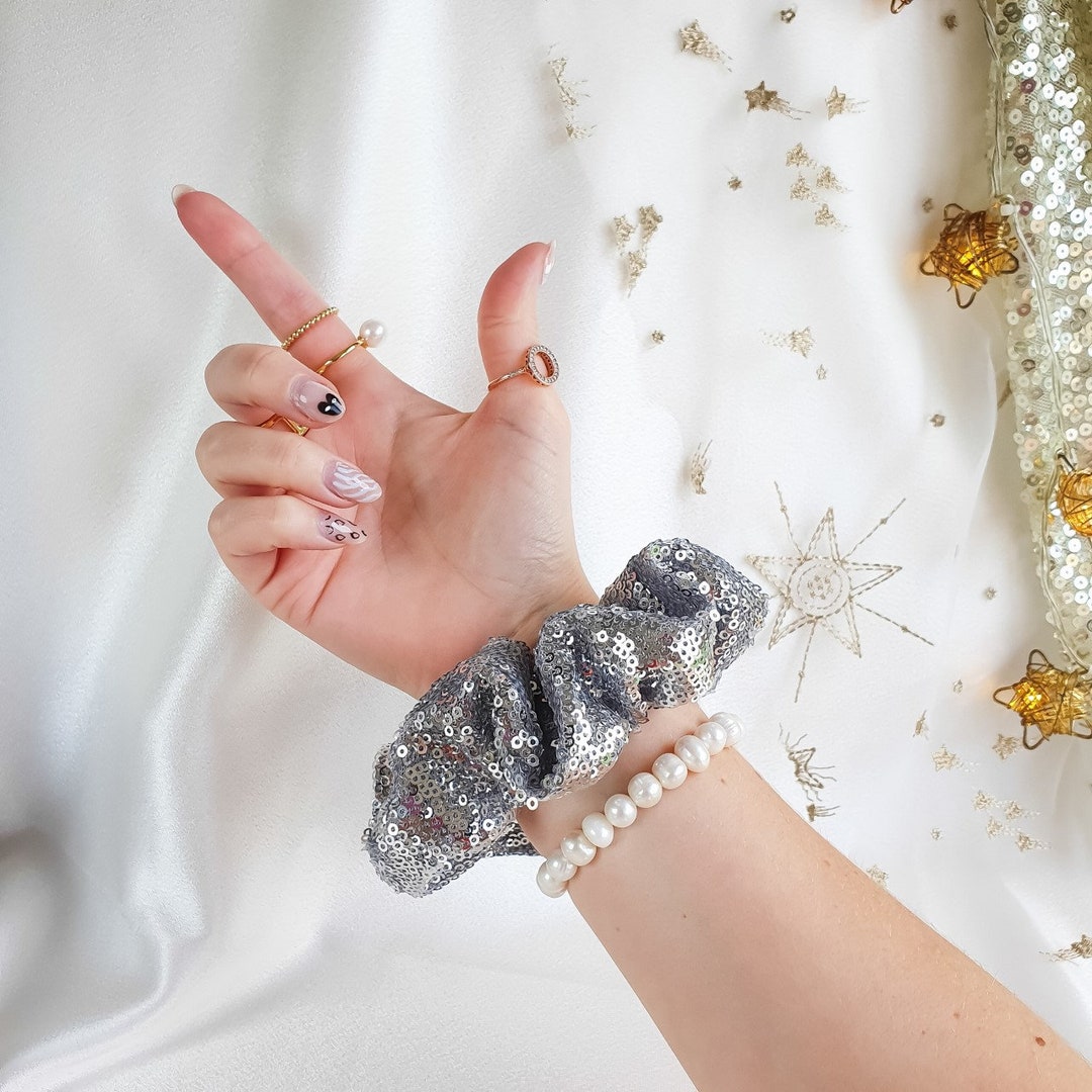 Sequin Scrunchie - Made to Order Hair Accessories - Silver - Etsy