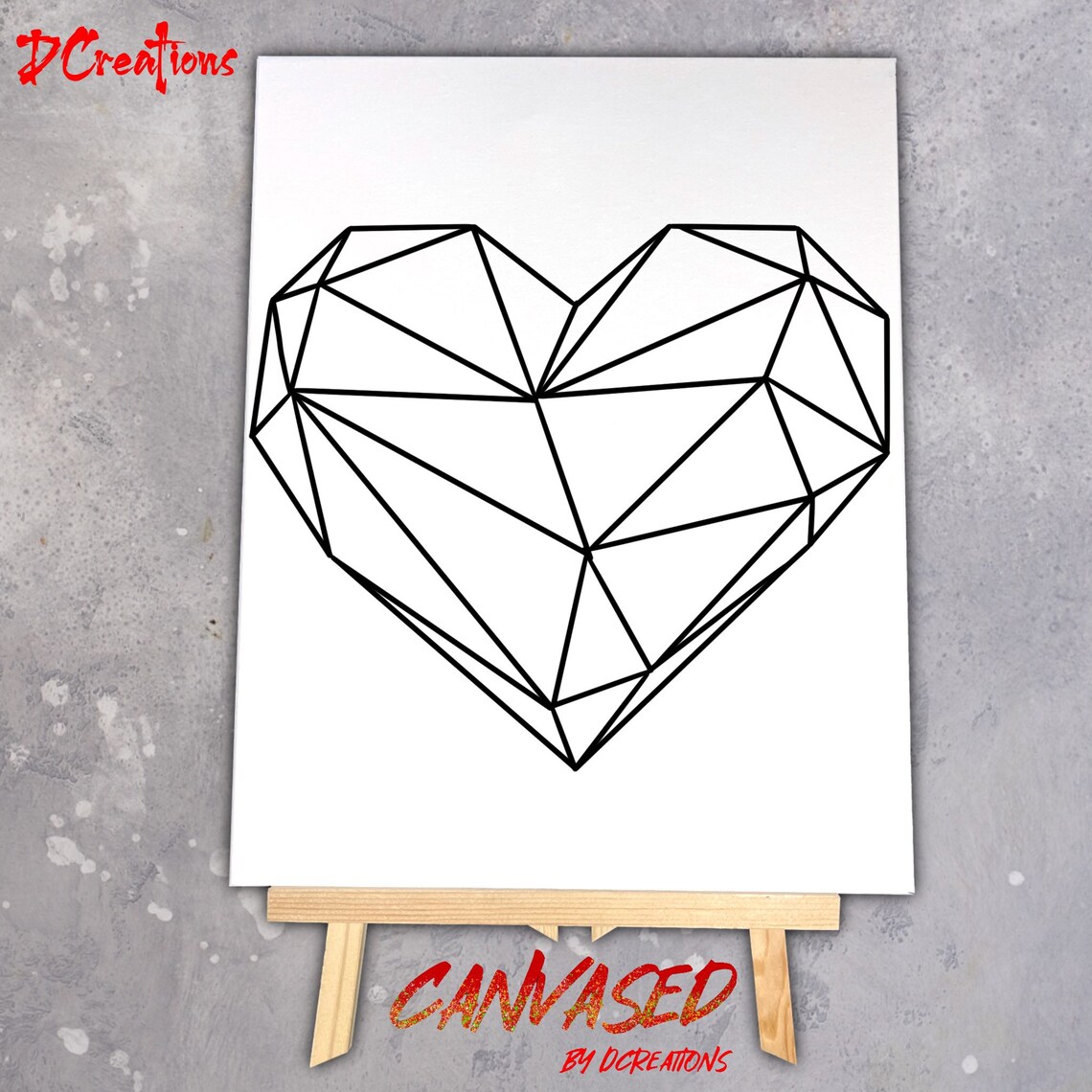 Geo-heart Pre-drawn Canvas Outlined Canvas Sip & Paint DIY Paint Party ...