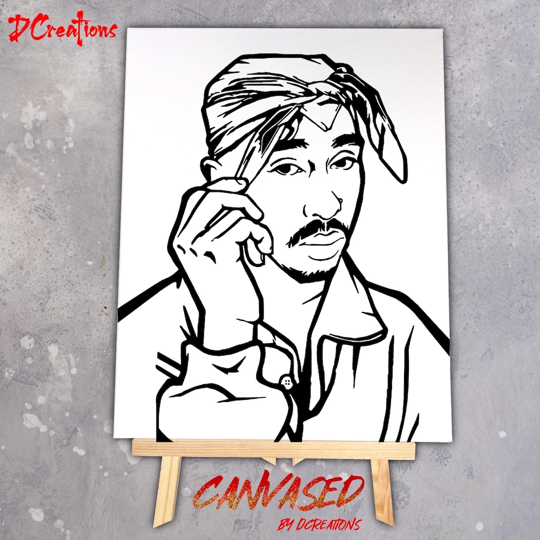 Tupac | Pre-drawn Canvas | Outlined Canvas | Sip & Paint | DIY Paint ...