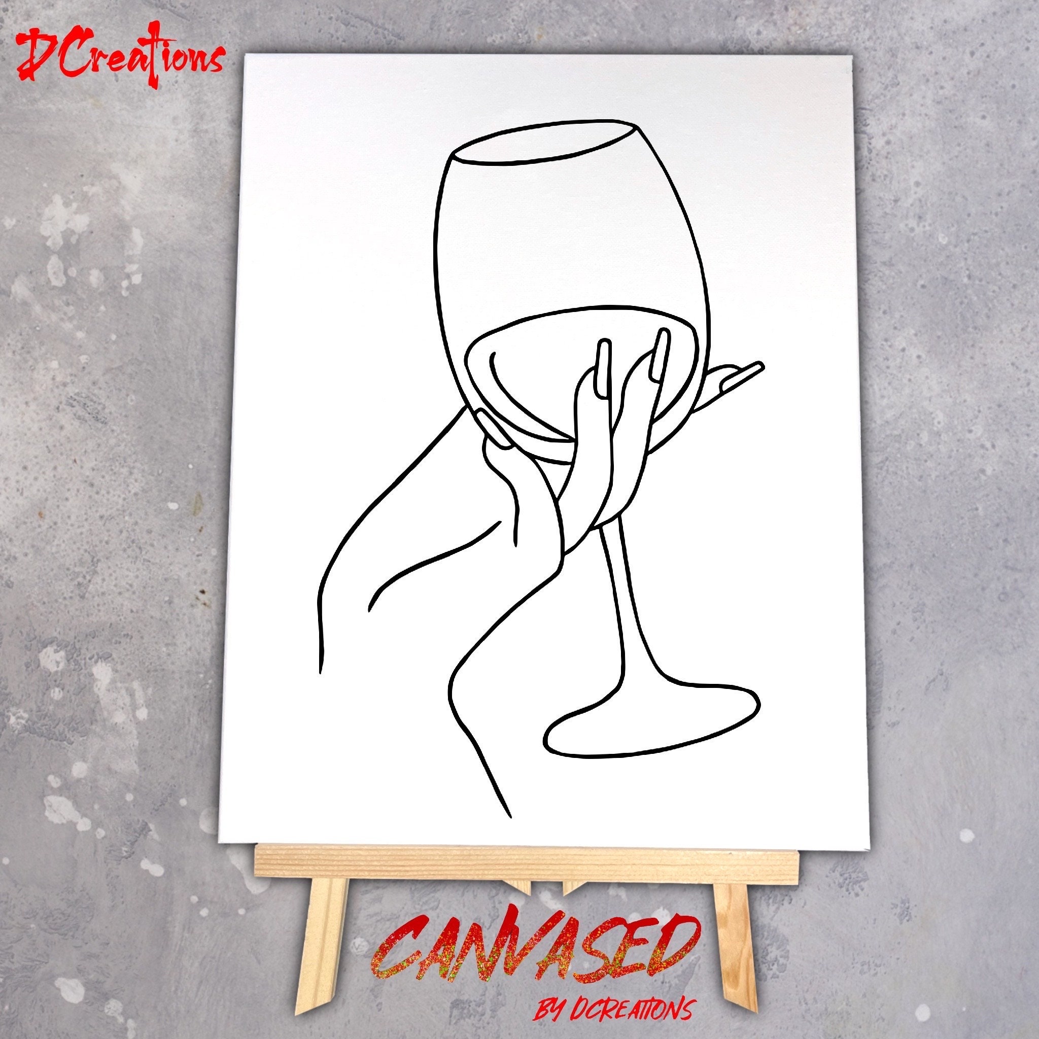 Wine Down Pre-drawn Canvas Outlined Canvas Sip & Paint DIY Paint Party ...