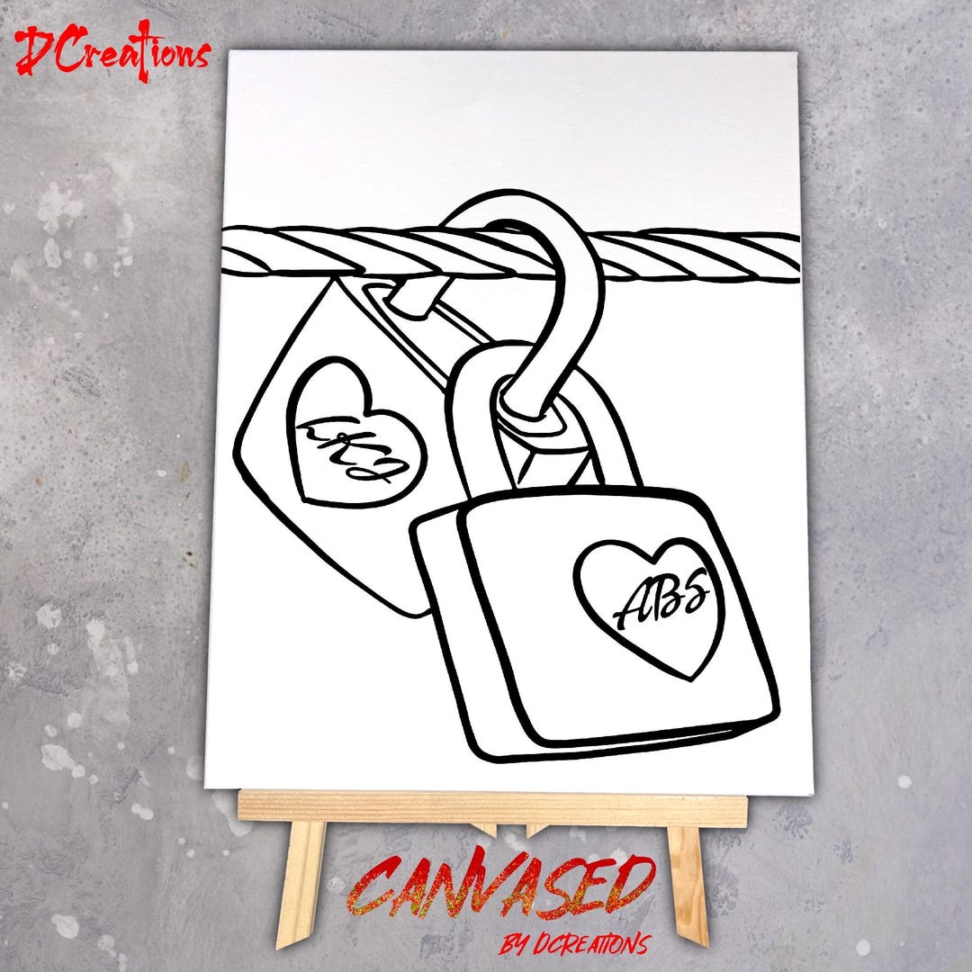 Love Locks | Pre-drawn Canvas | Outlined Canvas | Sip & Paint | DIY ...