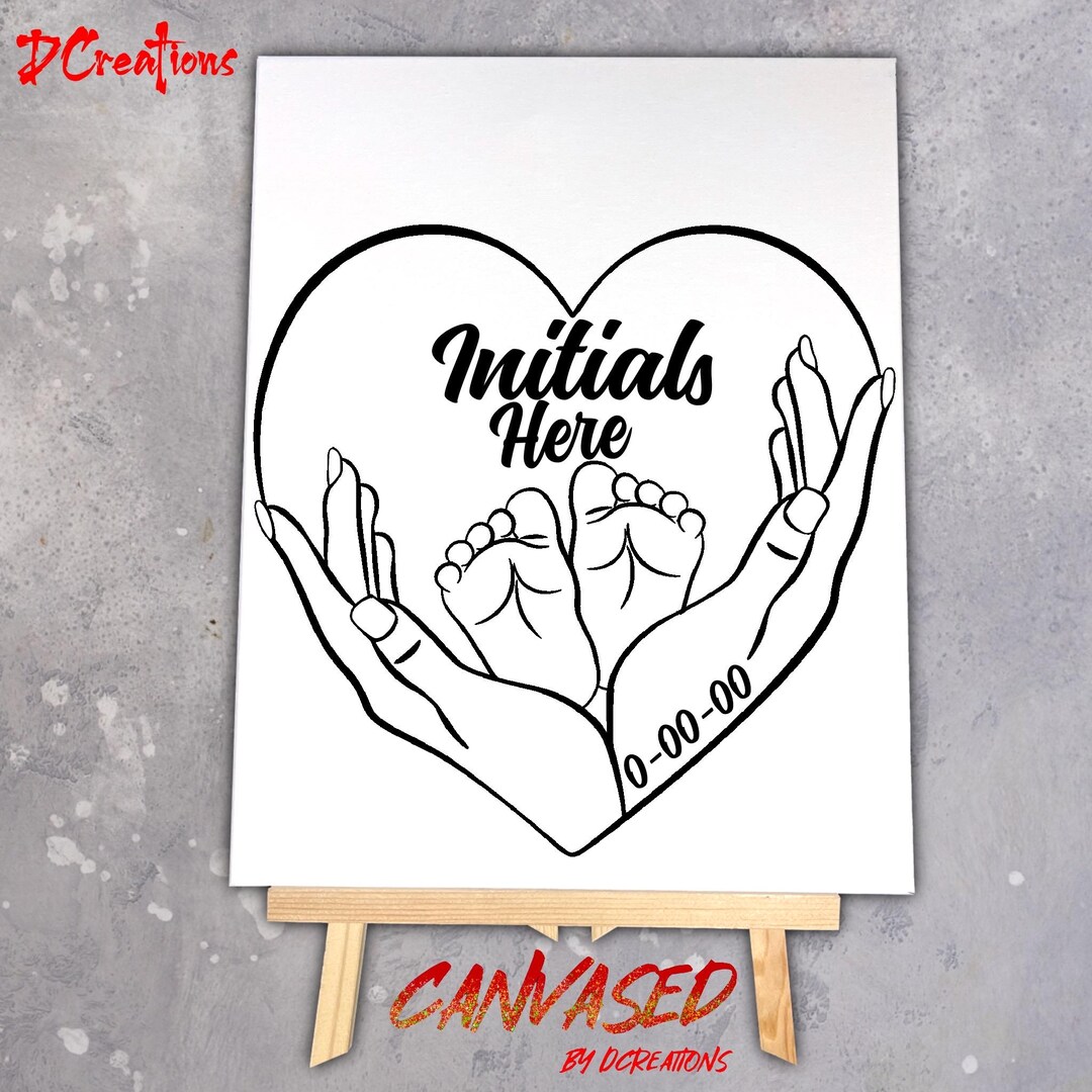 Custom Baby Initials | Pre-drawn Canvas | Outlined Canvas | Sip & Paint ...