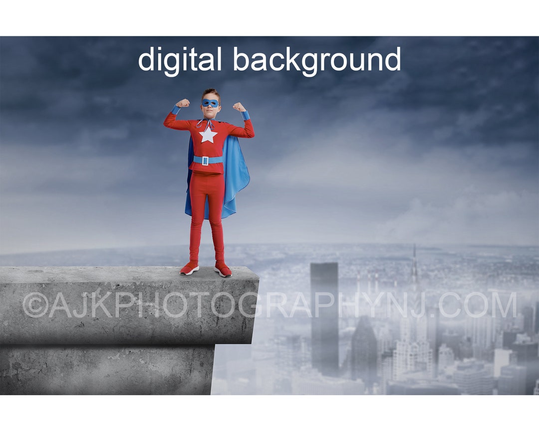 Superhero Digital Background, Building Ledge Overlooking New York City ...
