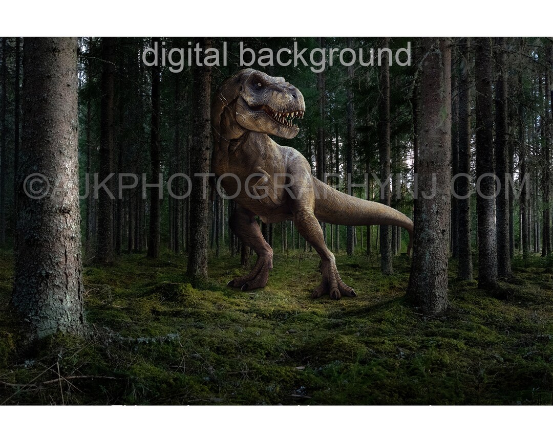 Dinosaur Digital Backdrop, T-rex in Forest, Tyrannosaurus Rex in Woods ...