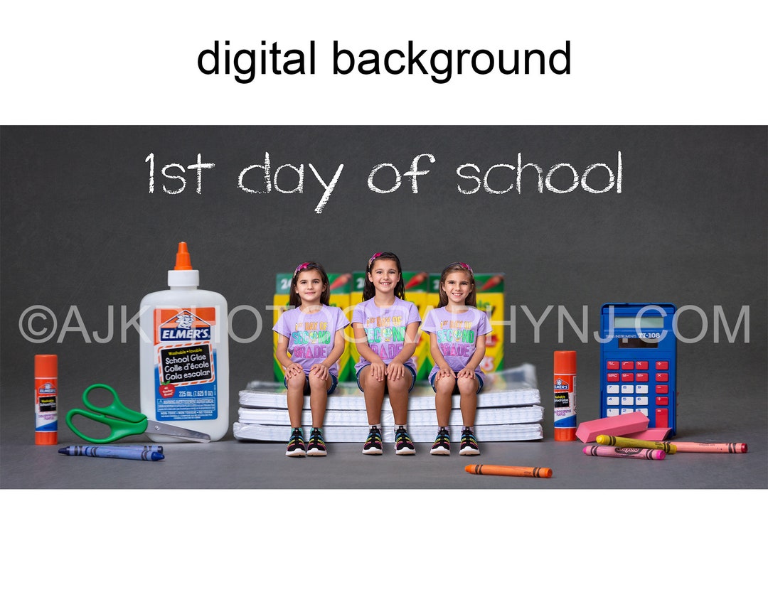 Back to School Digital Background, Giant School Supplies Digital ...