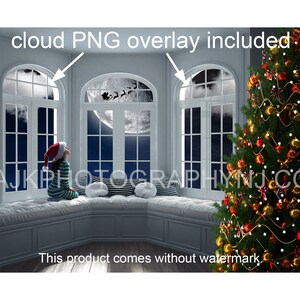 Christmas Window Digital Background #8, Santa Flying in Sleigh Across Moon, Digital Backdrop - Etsy
