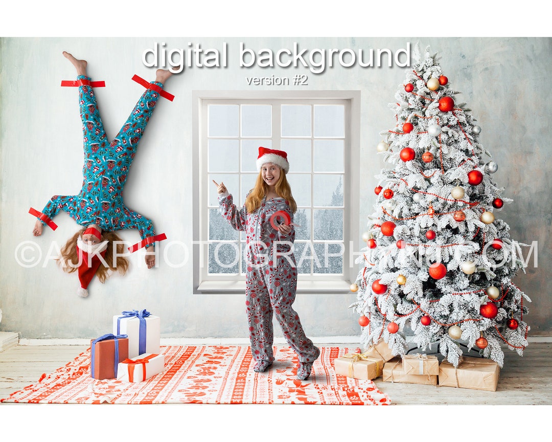 Children Taped to a Living Room Wall, Christmas Digital Background ...