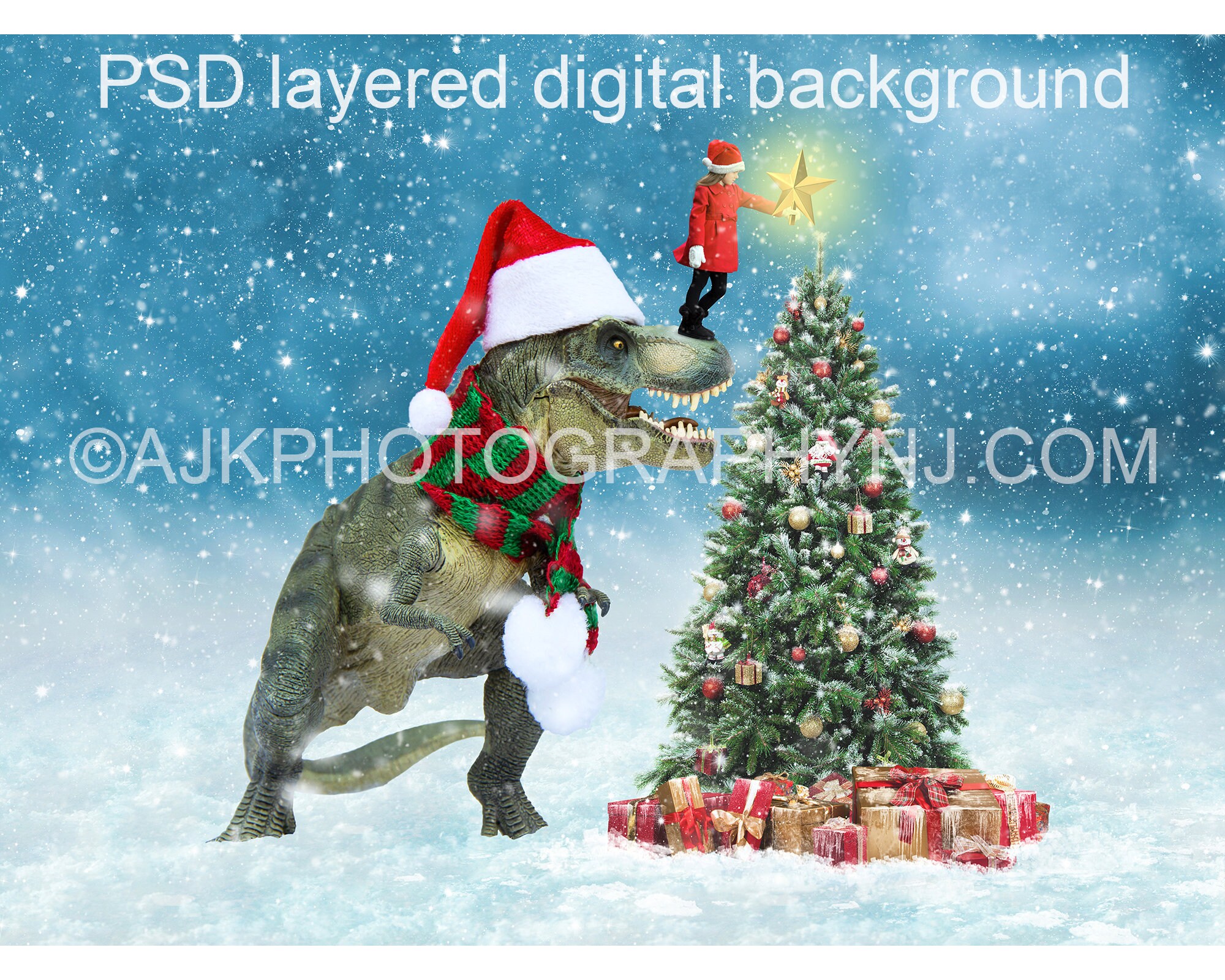 Christmas Digital Background T Rex Dinosaur in Front of - Etsy