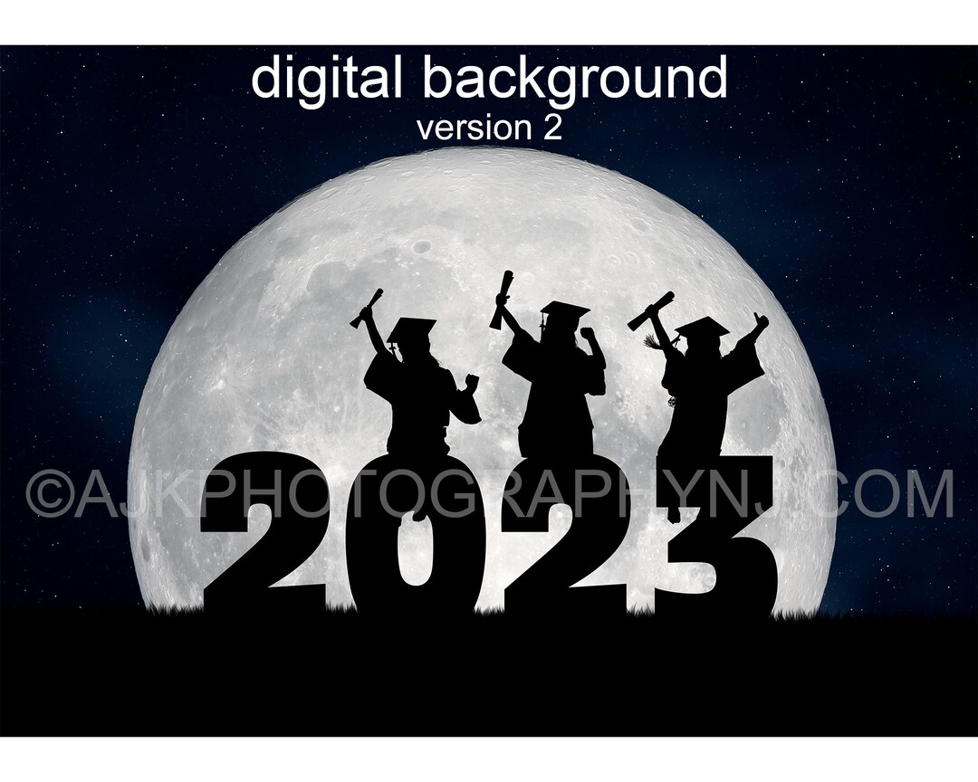2023 Graduation Digital Backdrop, 2023 Silhouette Numbers, Large Moon ...