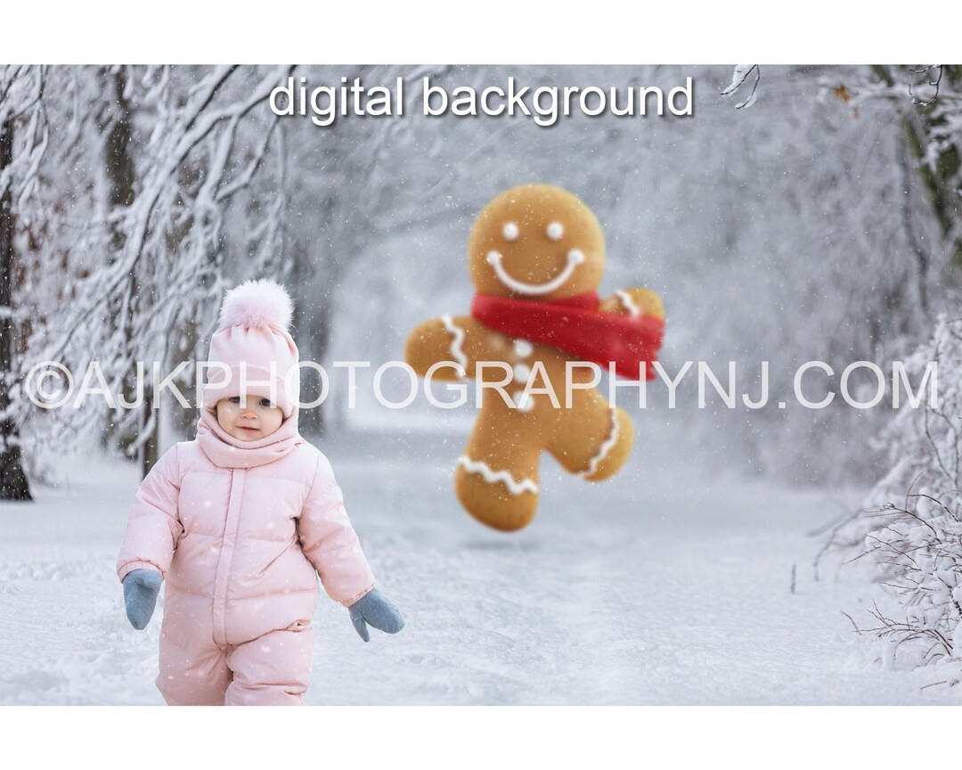Happy Gingerbread Man Digital Background, Gingerbread Man Running in ...