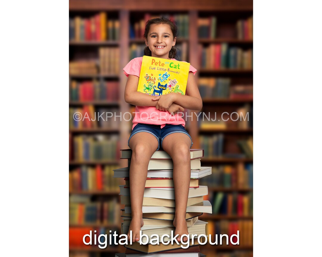 A Stack of Giant Books in a Library Digital Background - Etsy