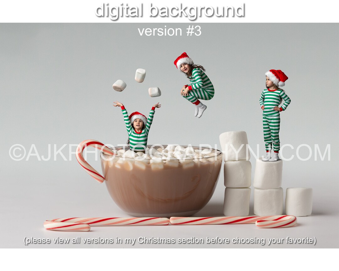 Christmas Digital Backdrop, Hot Chocolate in Bowl With Candy Canes and ...