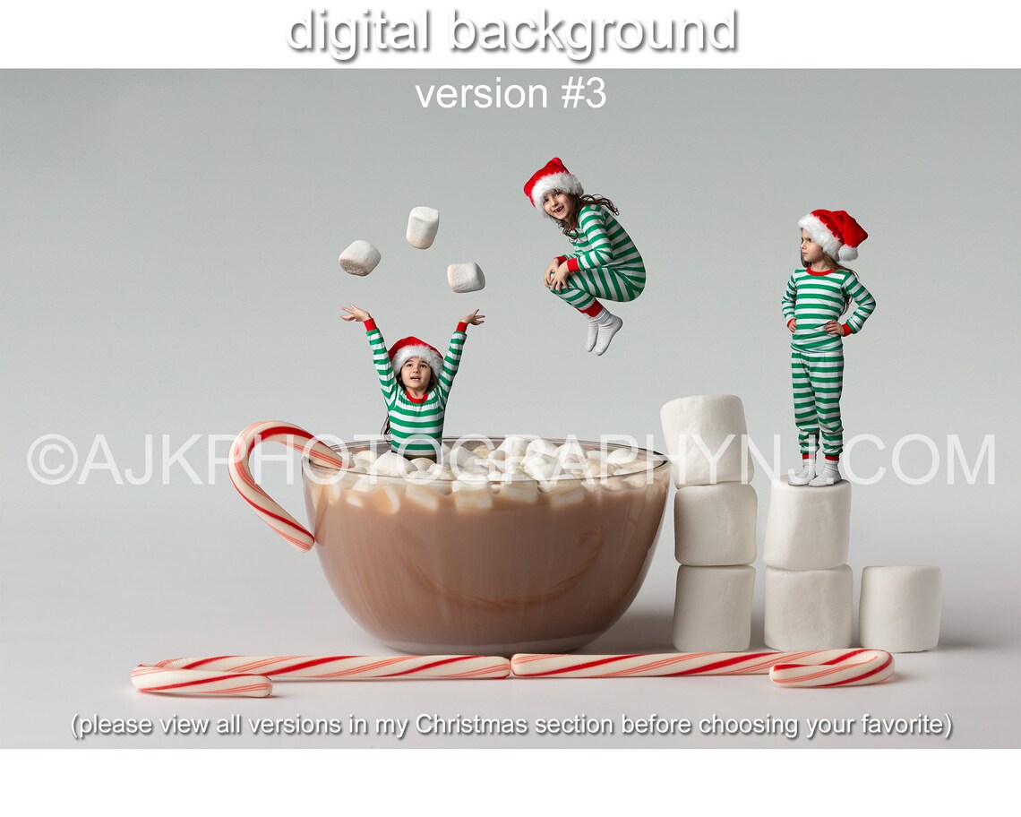 Christmas Digital Backdrop Hot Chocolate in Bowl With Candy - Etsy