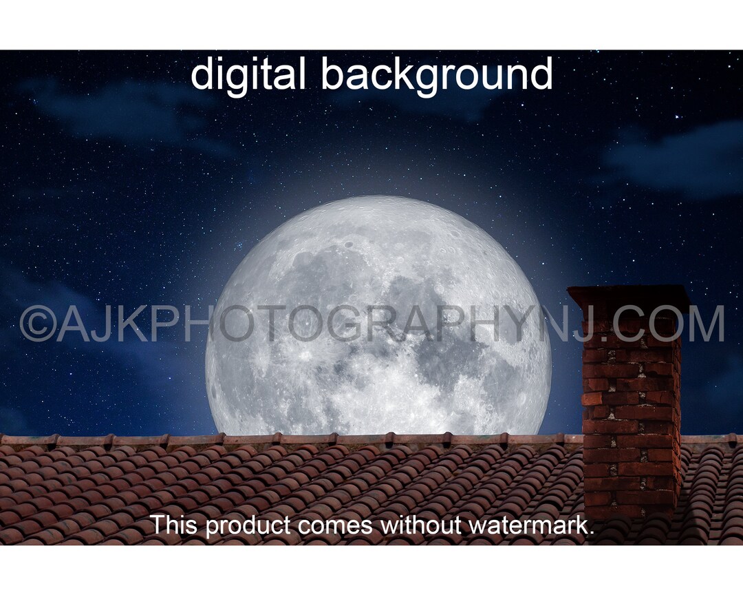 Large Moon Above Rooftop With Chimney Digital Background - Etsy