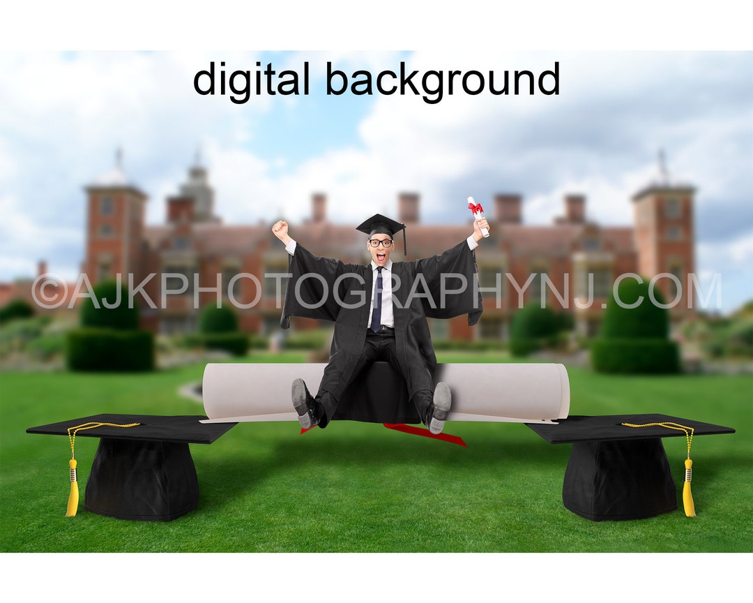 Graduation Digital Background, Giant Graduation Cap and Diploma, School ...