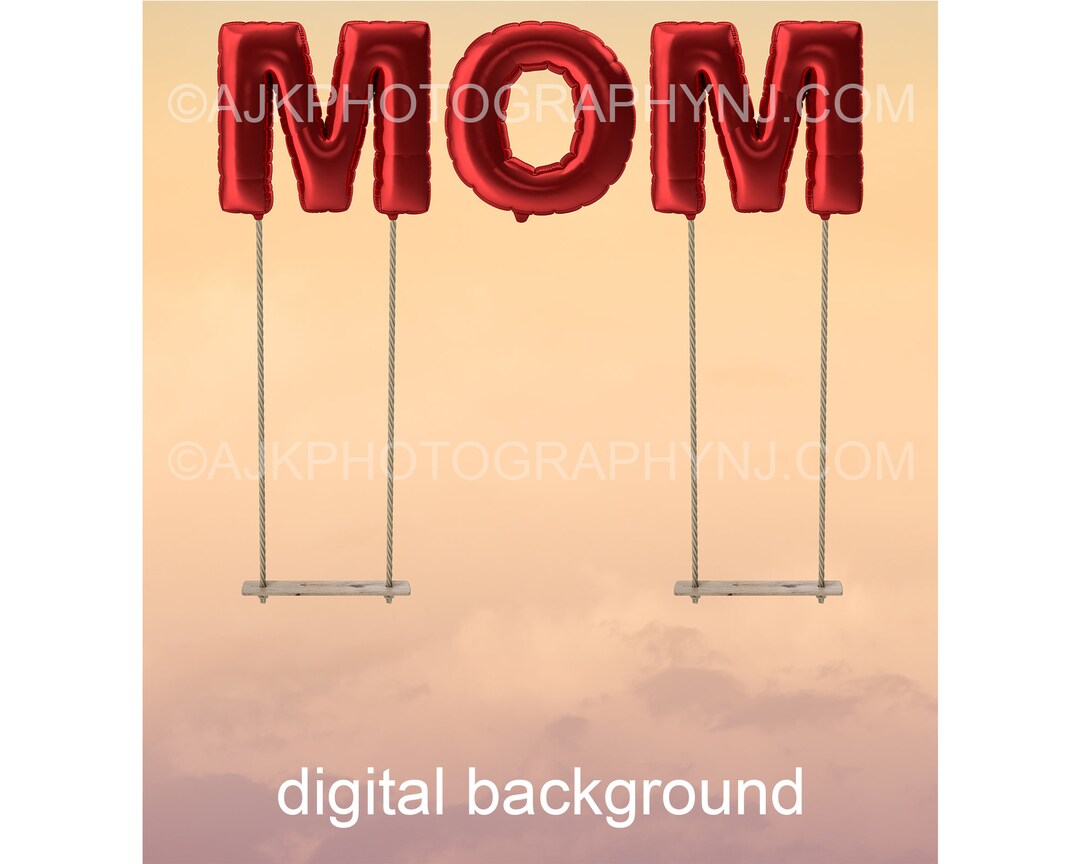 Happy Mother's Day Digital Background, Giant Red Balloons Spelling MOM ...