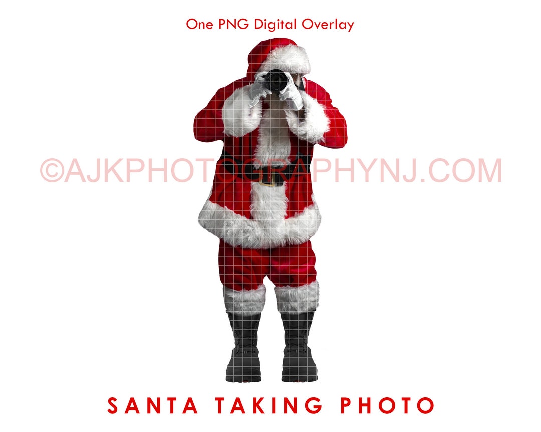 Black Santa Taking Photo, PNG Digital Overlay, Santa With Camera ...