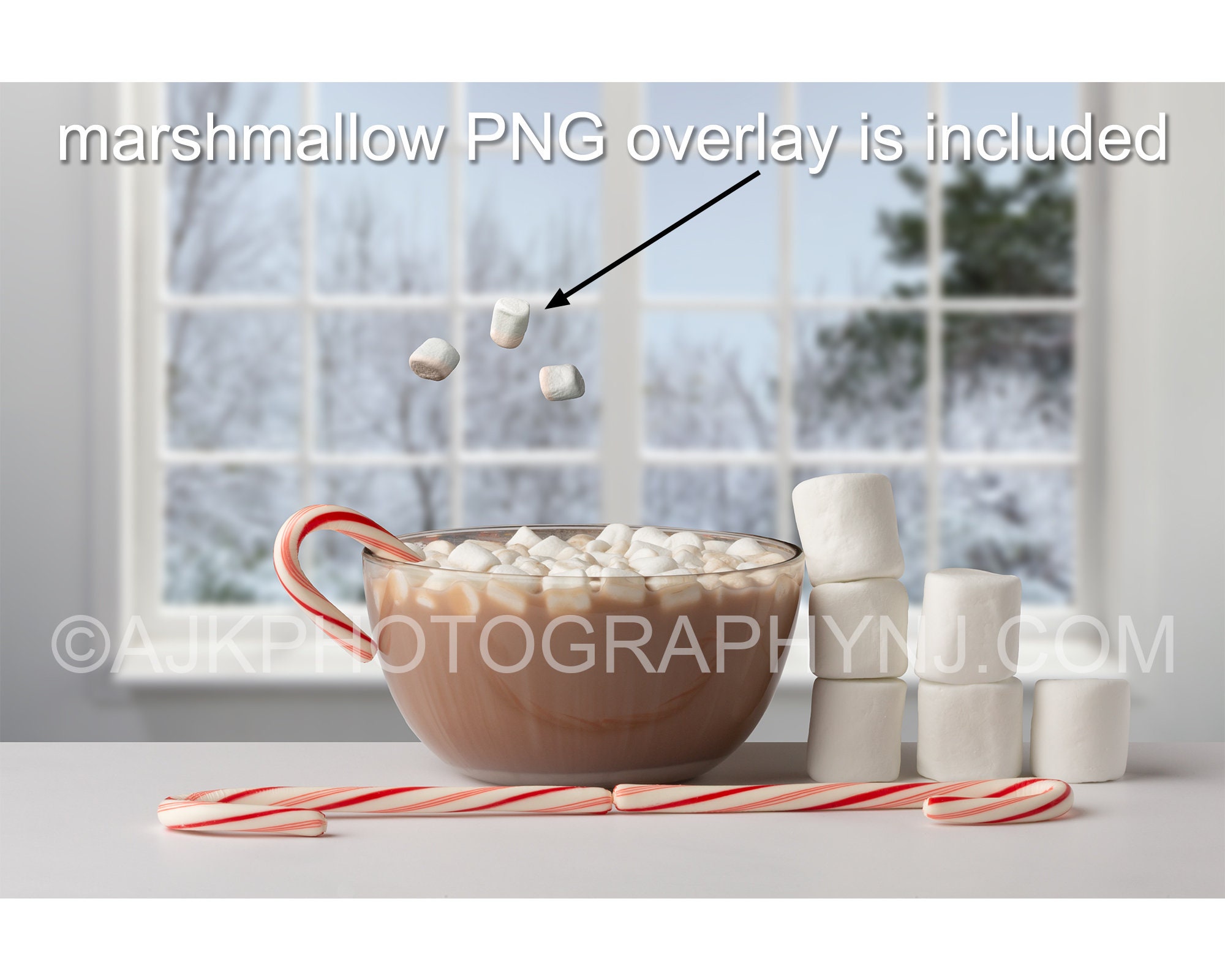 Christmas Digital Backdrop, Hot Chocolate in Bowl With Candy Canes and ...