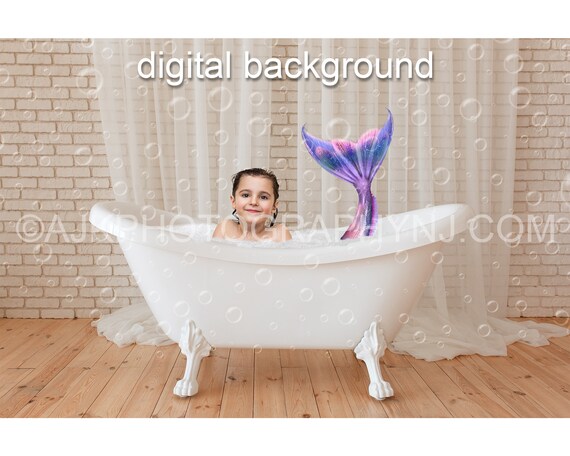 Mermaid digital backdrop mermaid tail in bathtub purple | Etsy