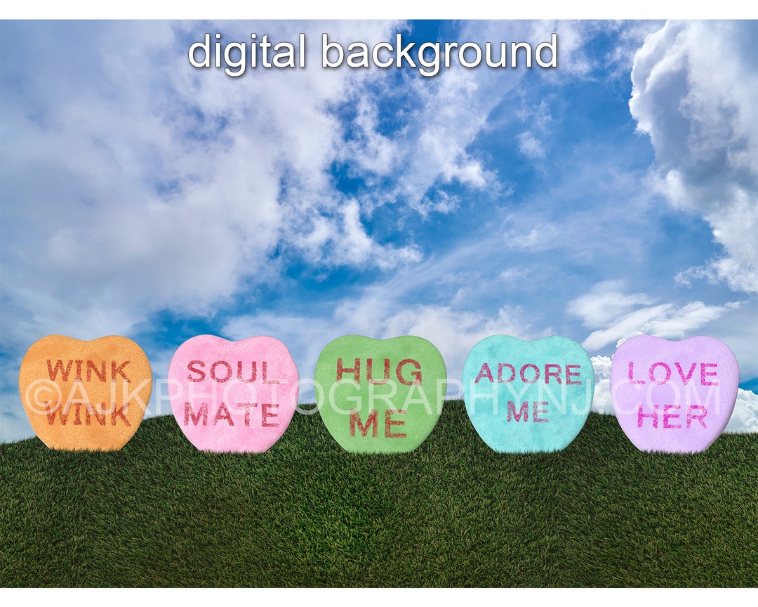 Valentines Day Digital Background, Giant Valentine Candy Hearts in a ...